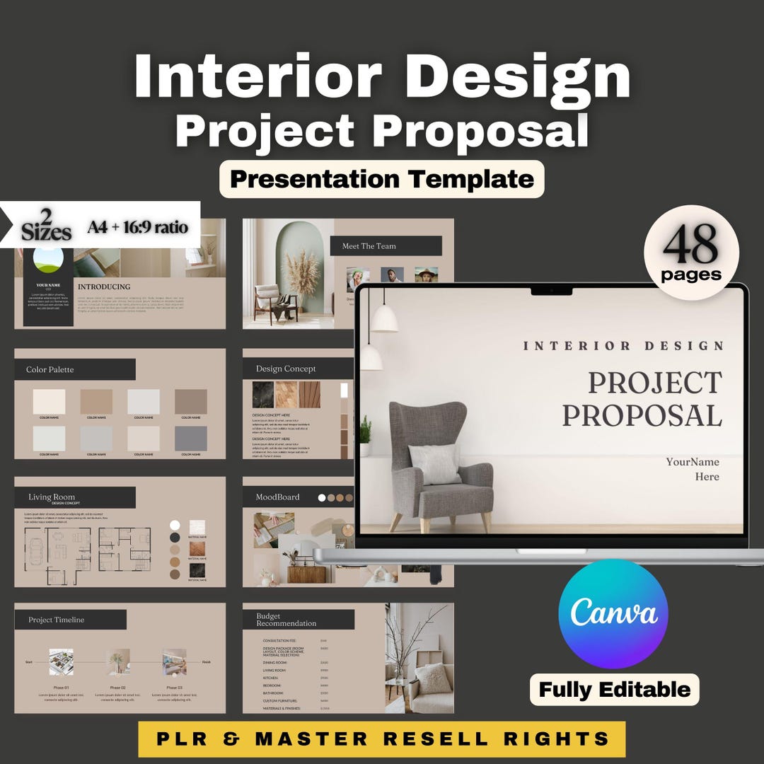 Interior Design Project Proposal Presentation: 46-page PLR Canva ...