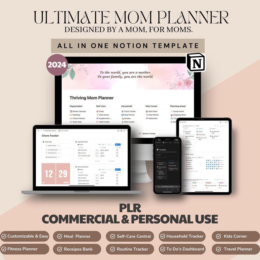 Notion Mom Life Planner Template: MRR PLR, Customizable All-in-one - Etsy