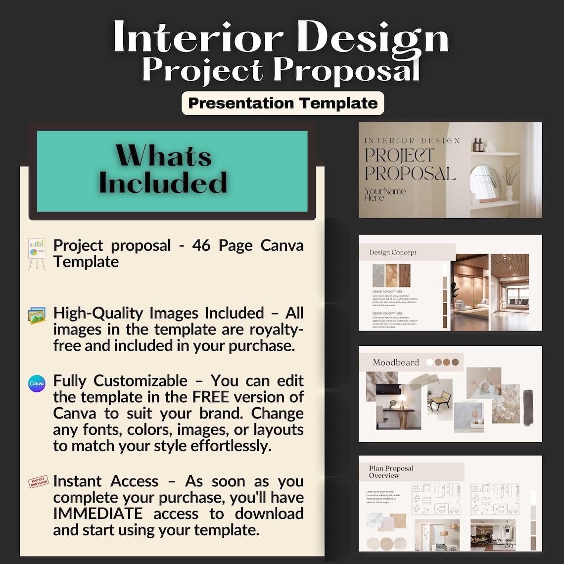 Interior Design Proposal Presentation Project : 46-page PLR & MRR Canva ...
