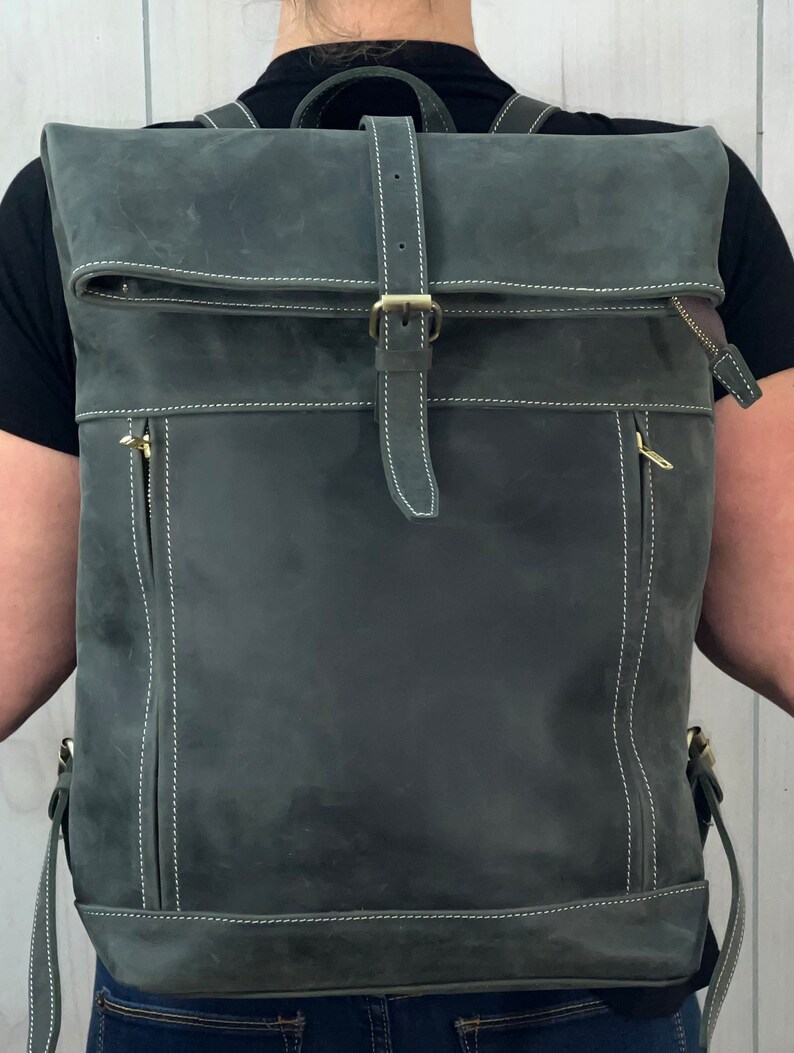 Leather Slim Fold-top Backpack - Etsy