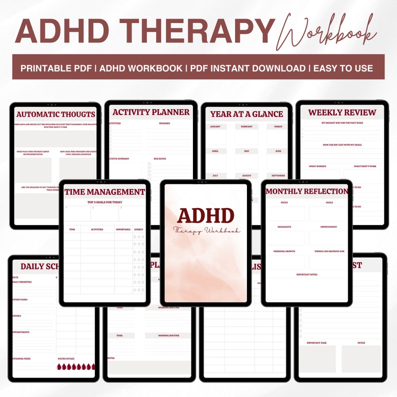 ADHD PRINTABLE Workbook, Executive Function Planner, Adult ADHD Therapy ...