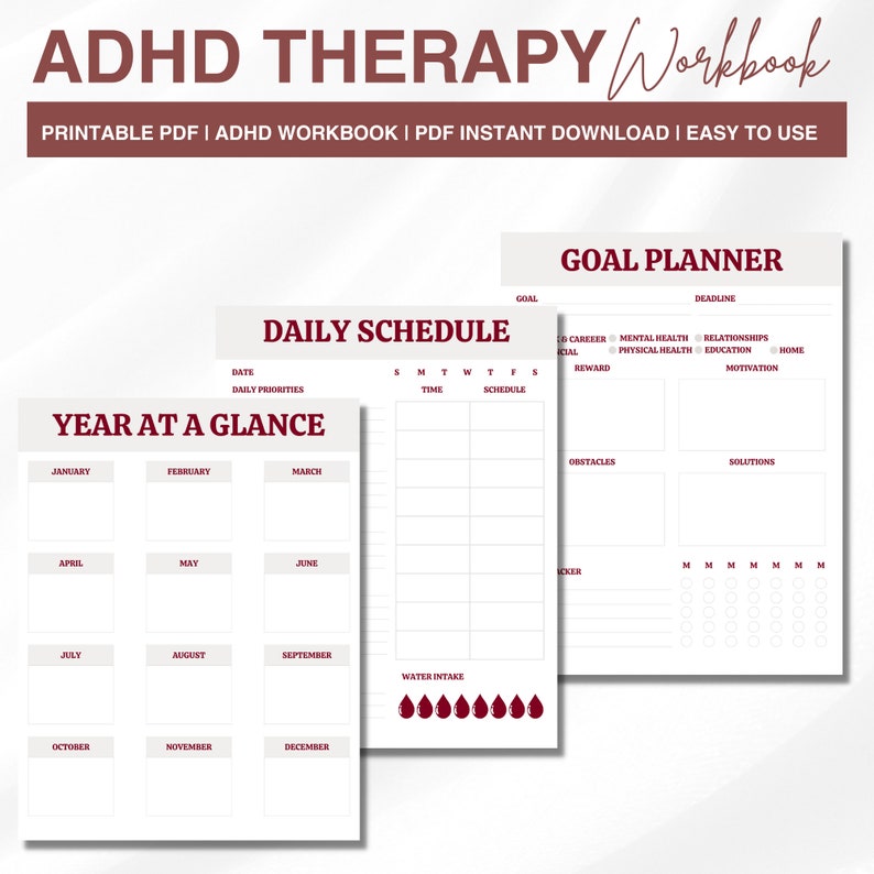 ADHD PRINTABLE Workbook, Executive Function Planner, Adult ADHD Therapy ...