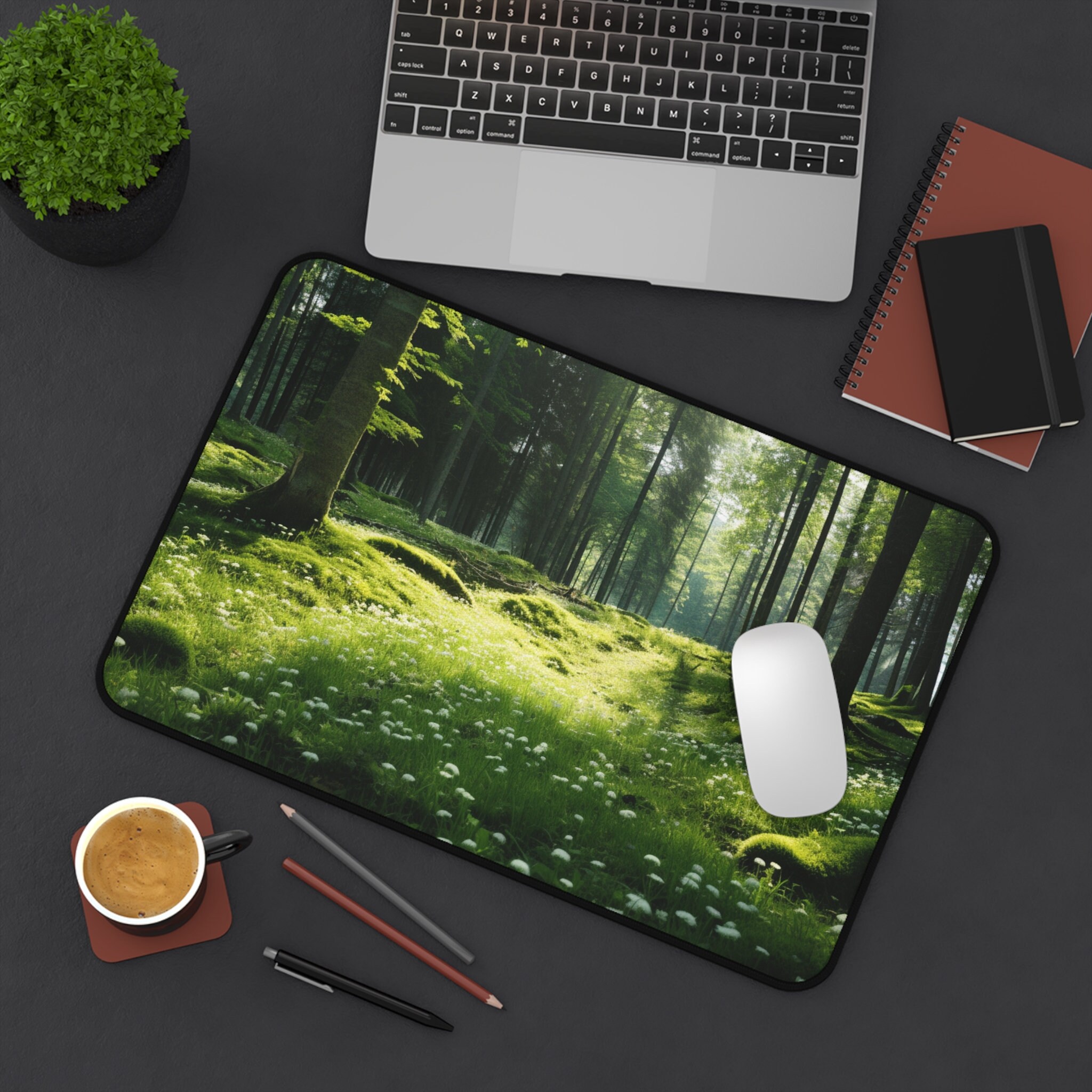 Desk Mat - Green Forest With Grass and Wildflowers - Etsy