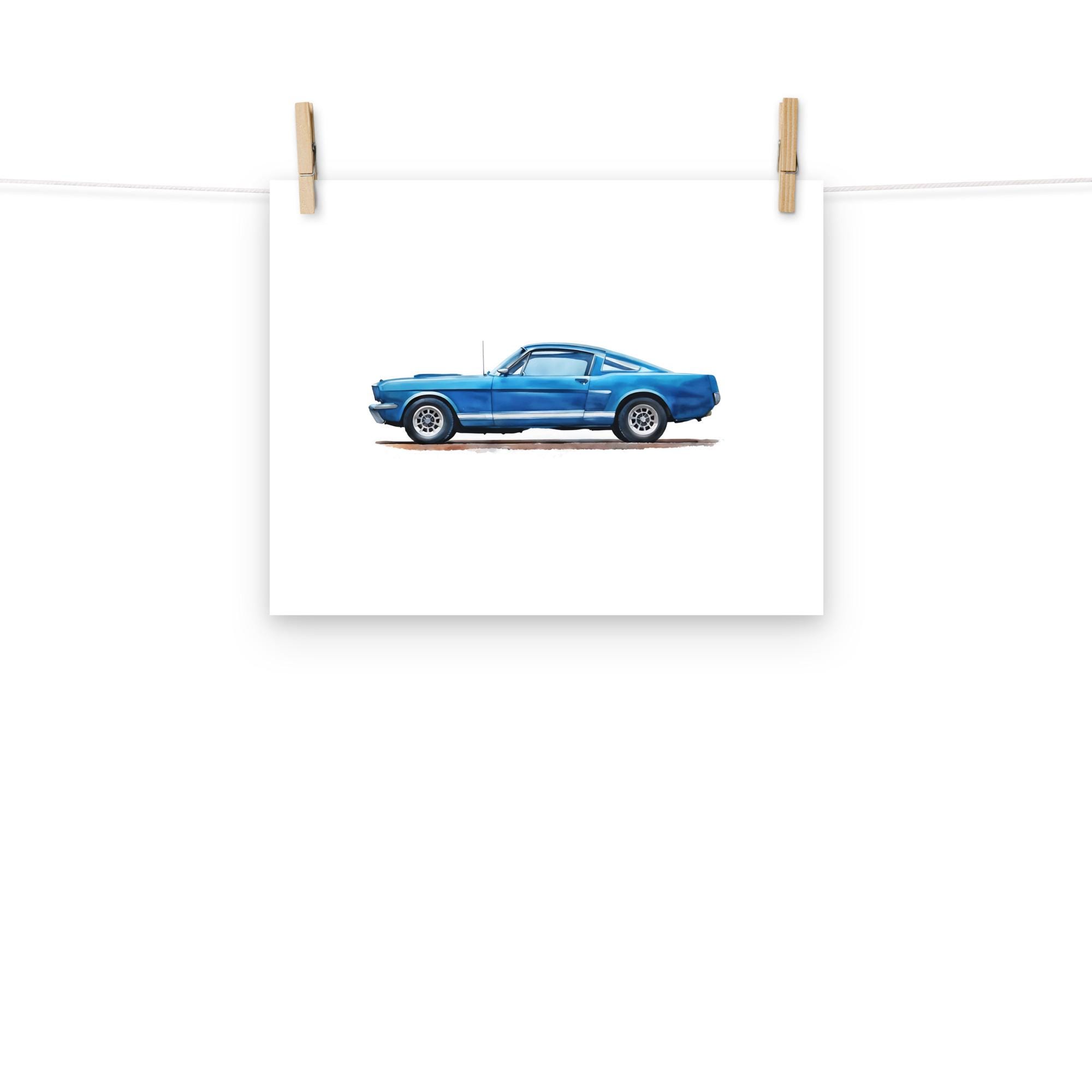 Classic Blue Mustang Fastback Watercolor Style Digital Download, Muscle ...