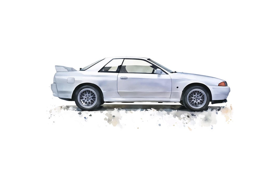 Iconic White 90s JDM Sports Car R32 Style White Coupe Art Godzilla ...