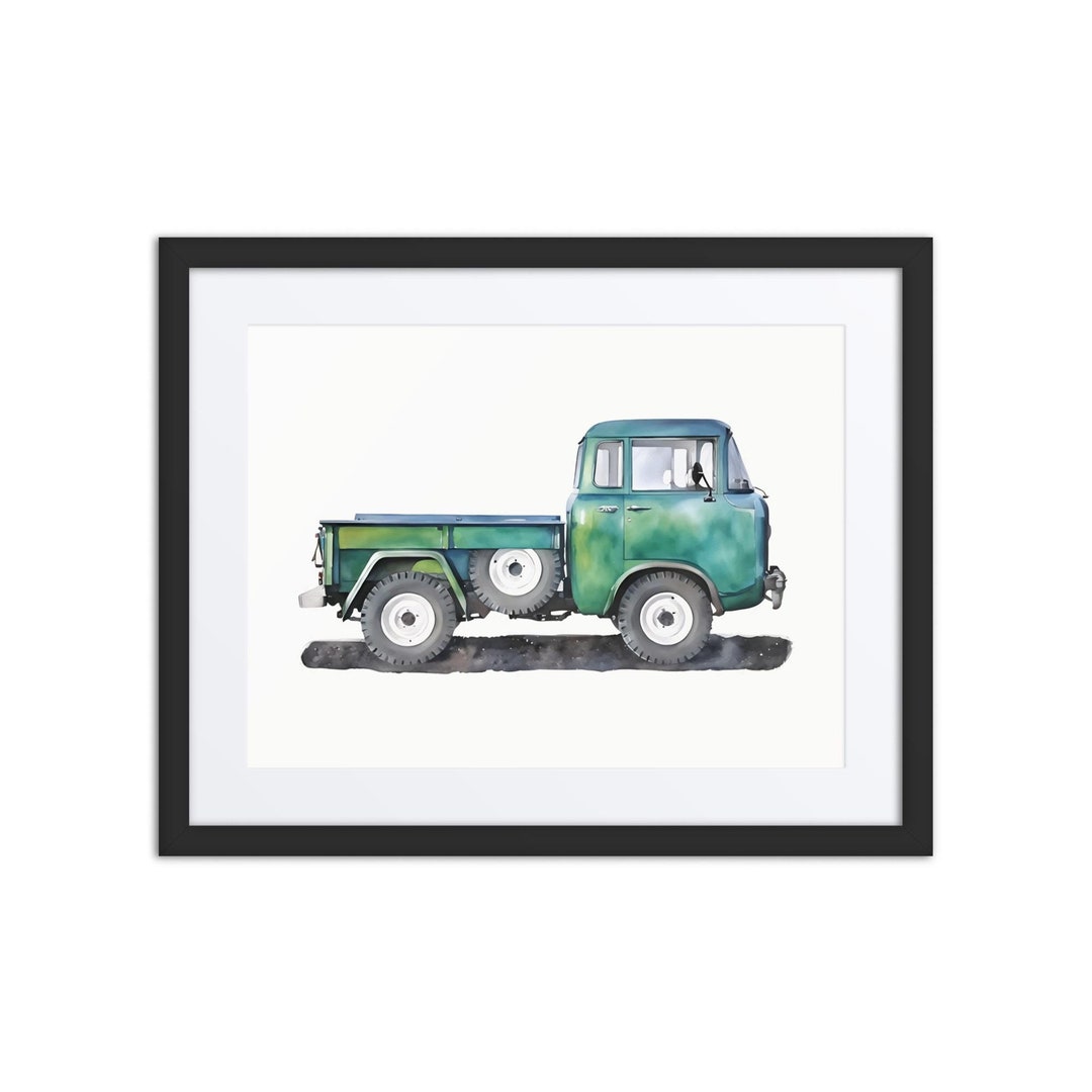 Green Cab Over Engine Pickup Truck Watercolor - Classic Vehicle ...