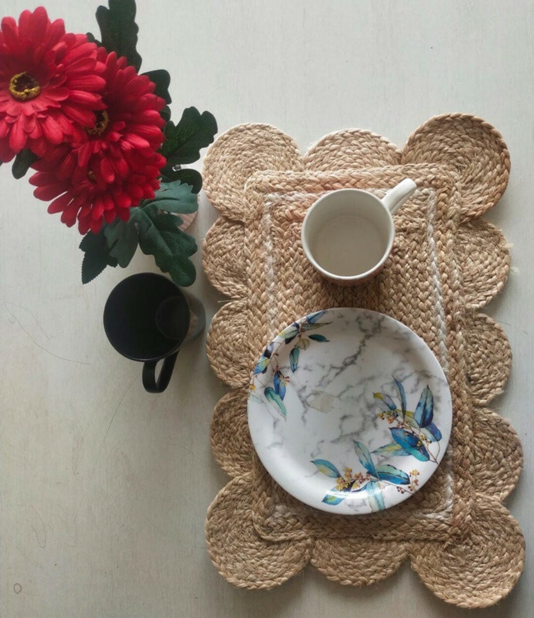 Boho Bliss: Scalloped Jute Placemats for Farmhouse Elegancetable ...