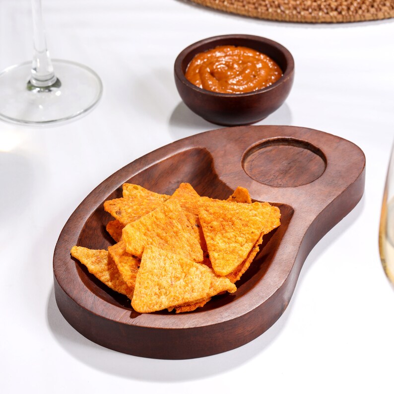 Wooden Chip and Dip Platter With Dip Bowl Multipurpose Serving Platter ...