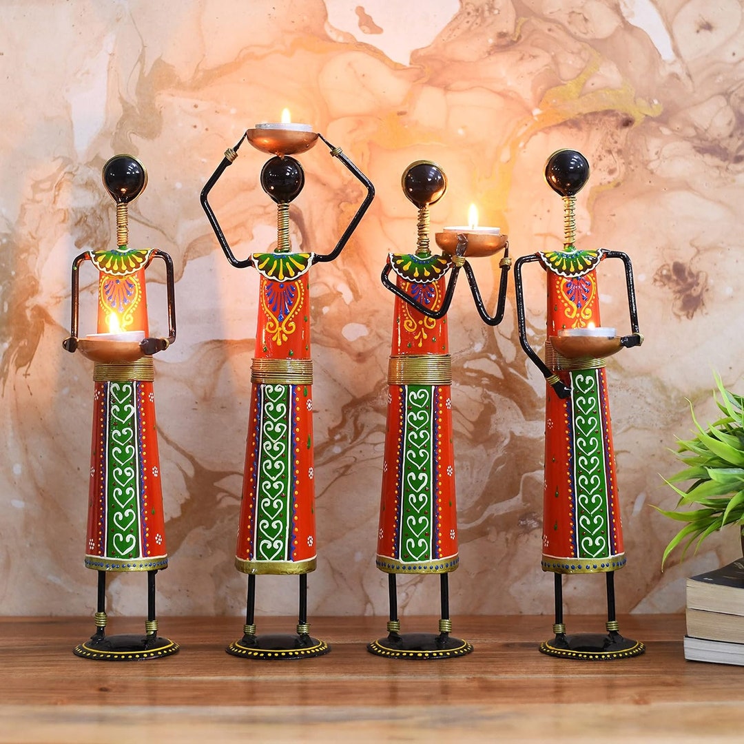 Rajasthani Tribal Handpainted Table Tealight Candle Holder for Home ...