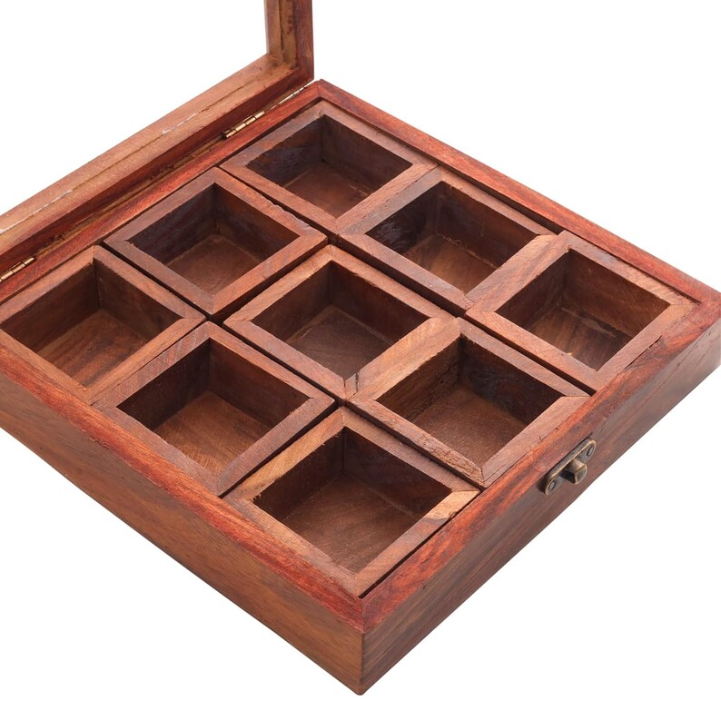 Handmade Wooden 9 Compartment Table Top Masala Dabba Containers Jars ...