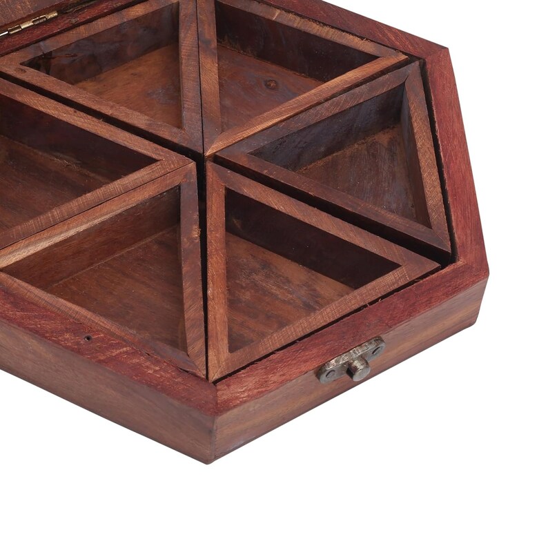 Indian Handmade Spice Storage Box Sheesham Wood Masala Dabba Cooking ...