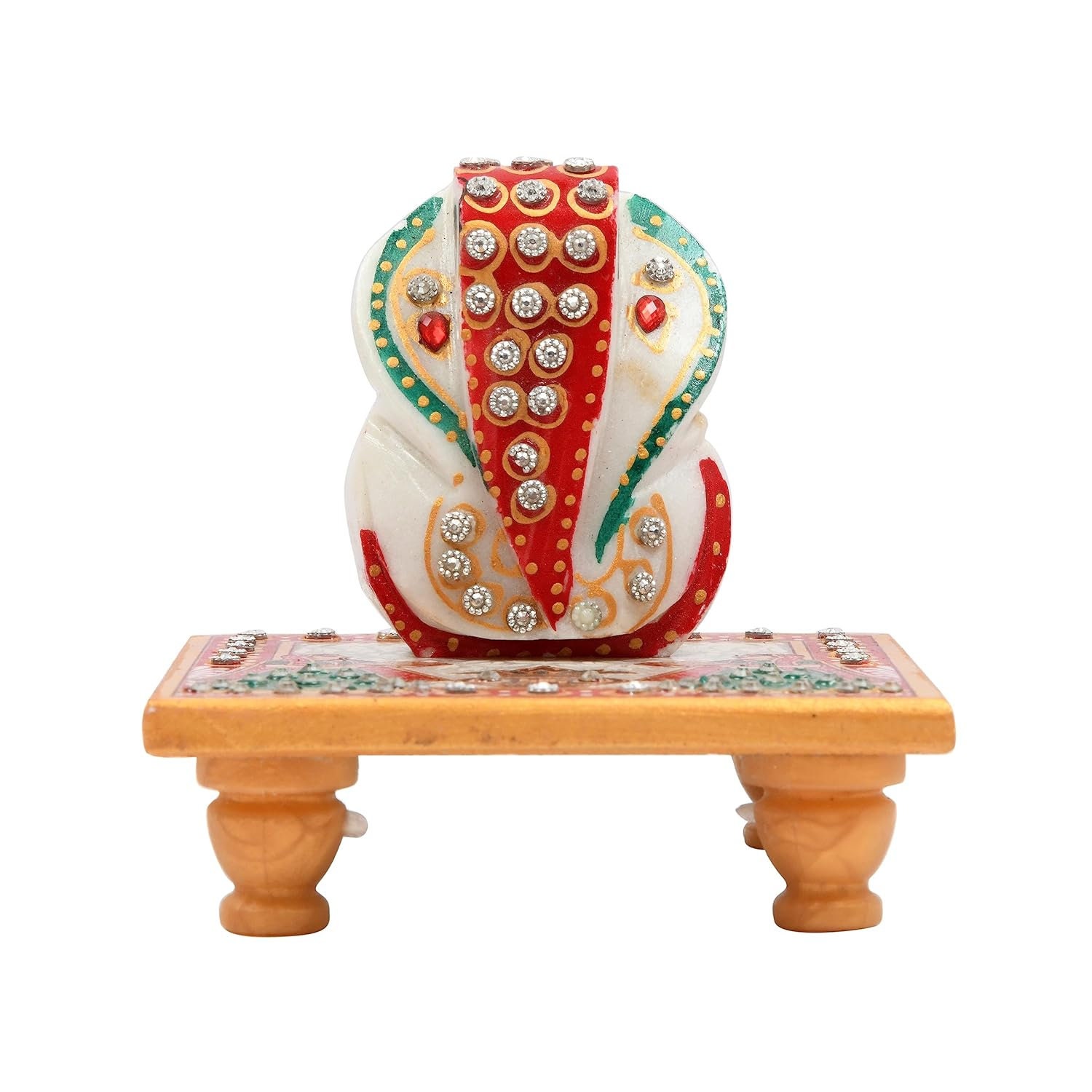 Meenakari Work Ganesha Idol With Chowki Marble Pooja Chowki | Indian ...
