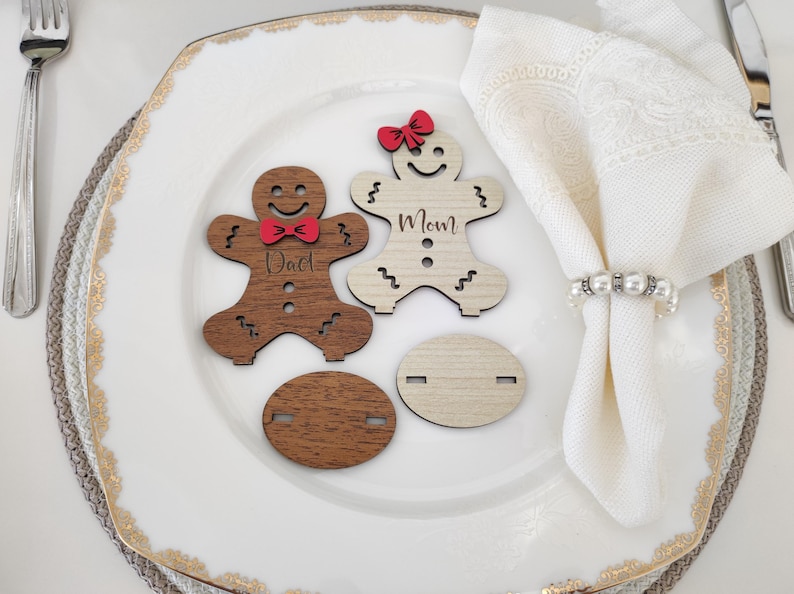 Personalized Gingerbread Place Card, Maple & Walnut Stained Wooden ...