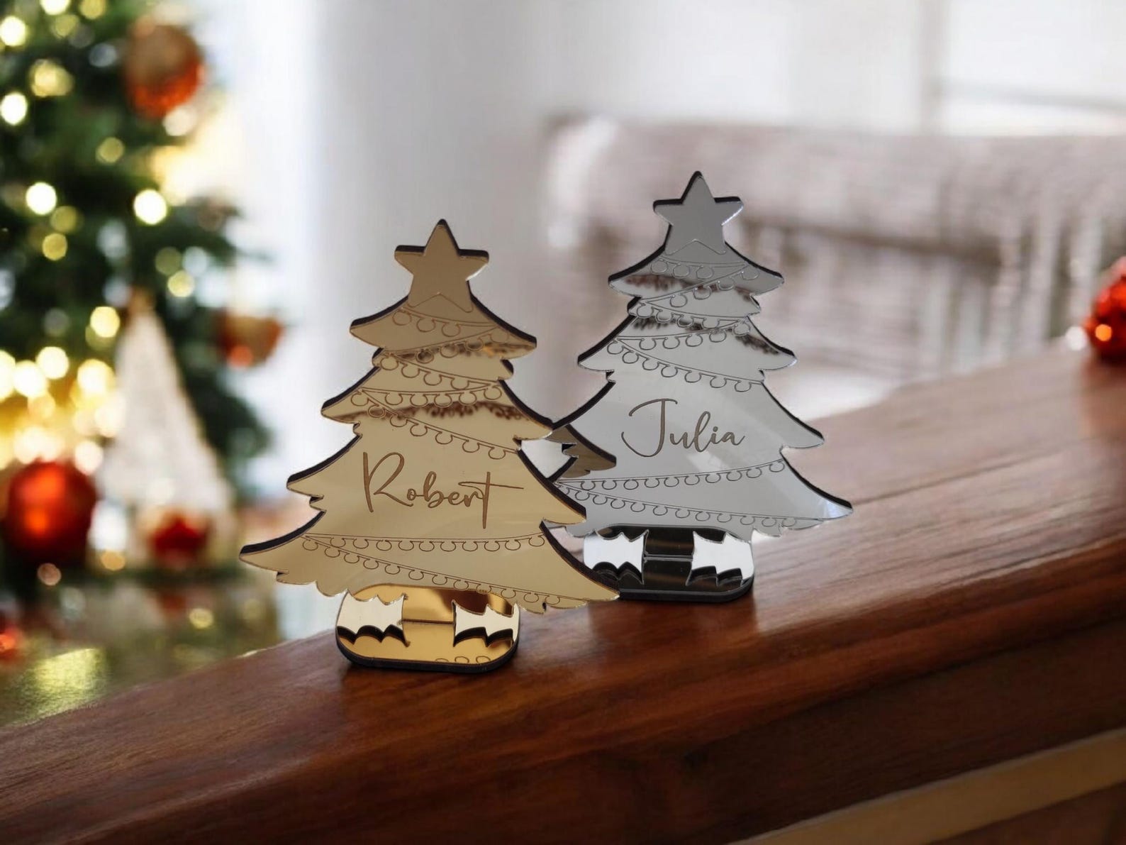 Personalized Christmas Tree Place Card: Engraved Acrylic/wood Name Tag ...