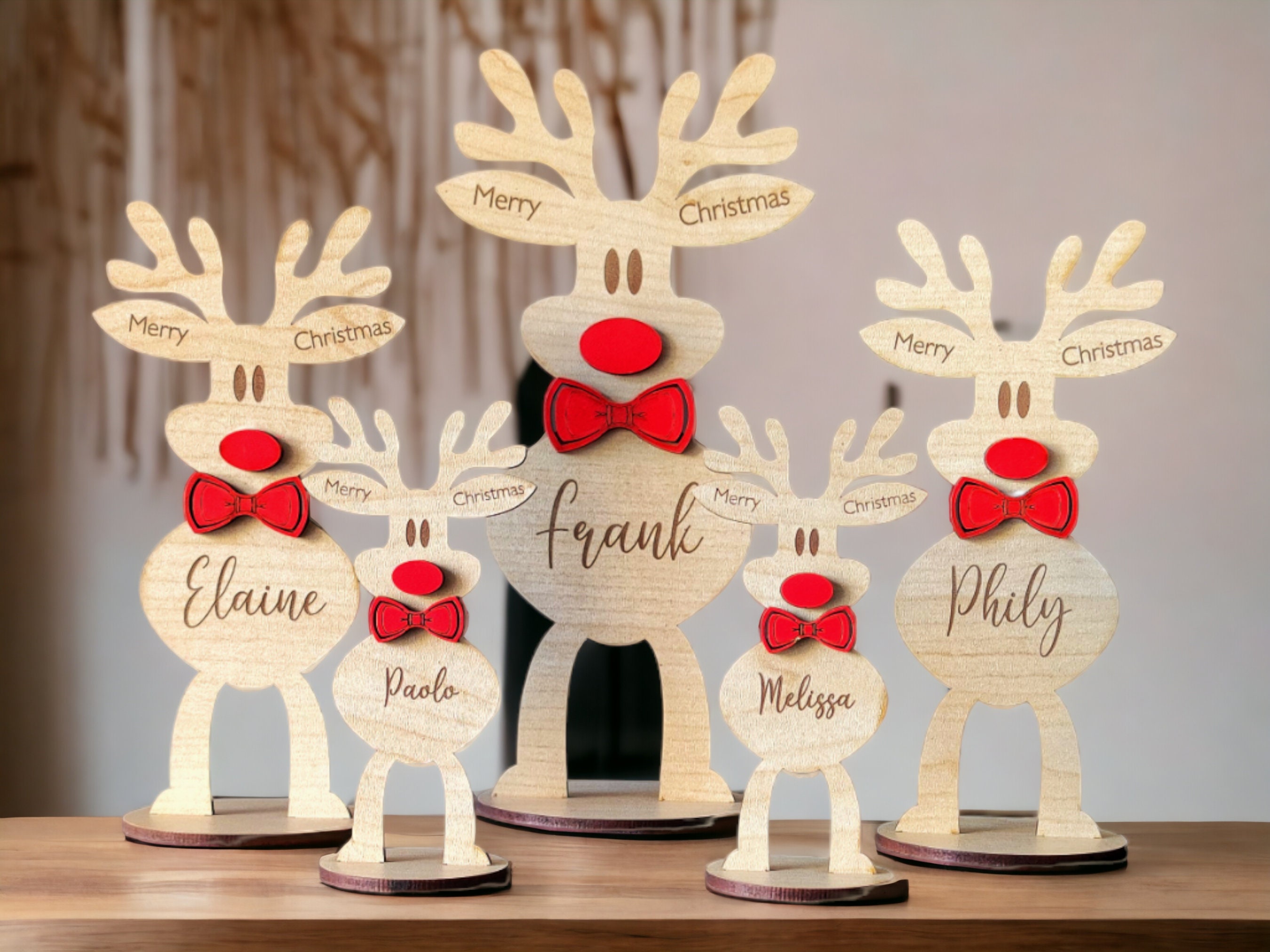 Personalized Reindeer Christmas Ornament: Engraved Wood Place Setting ...