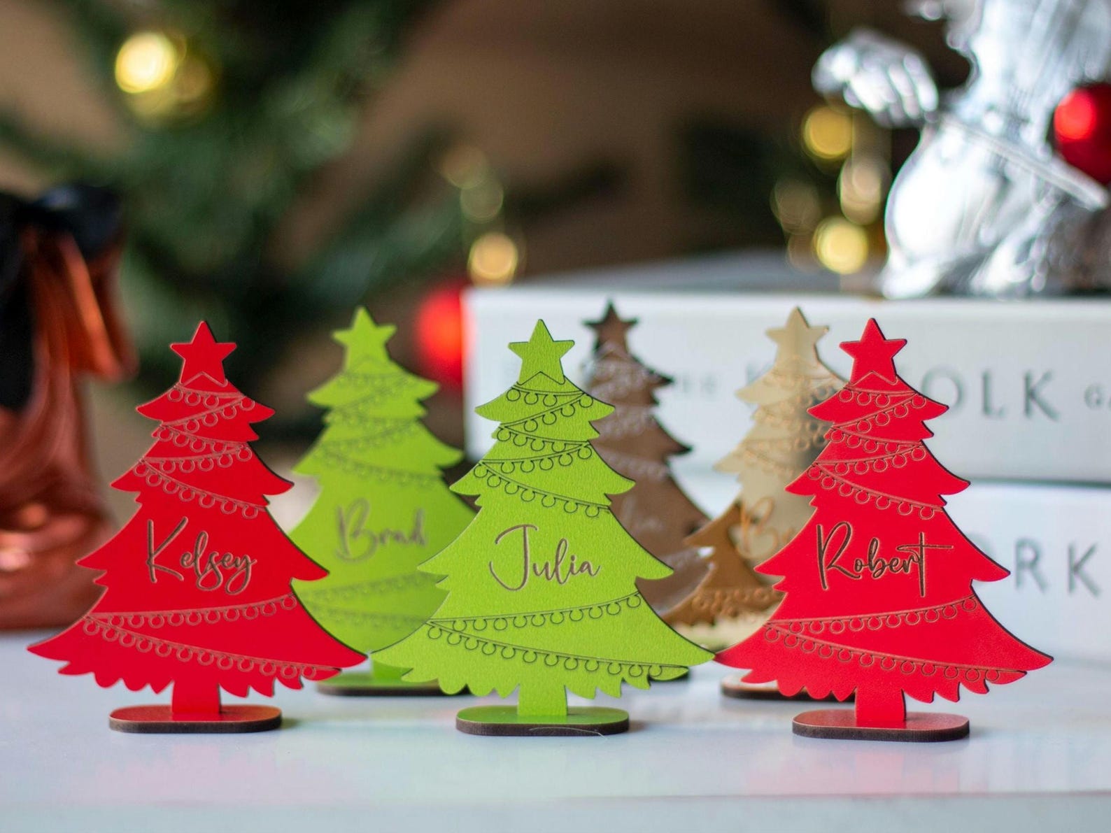 Personalized Christmas Tree Place Card: Engraved Acrylic/wood Name Tag ...