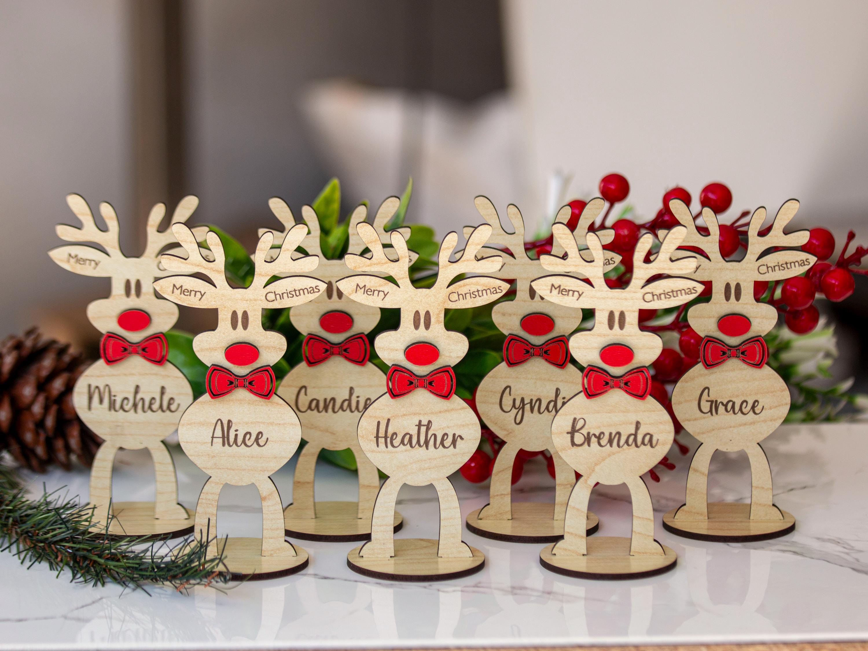 Personalized Reindeer Christmas Place Card: Engraved Wood Table Setting ...
