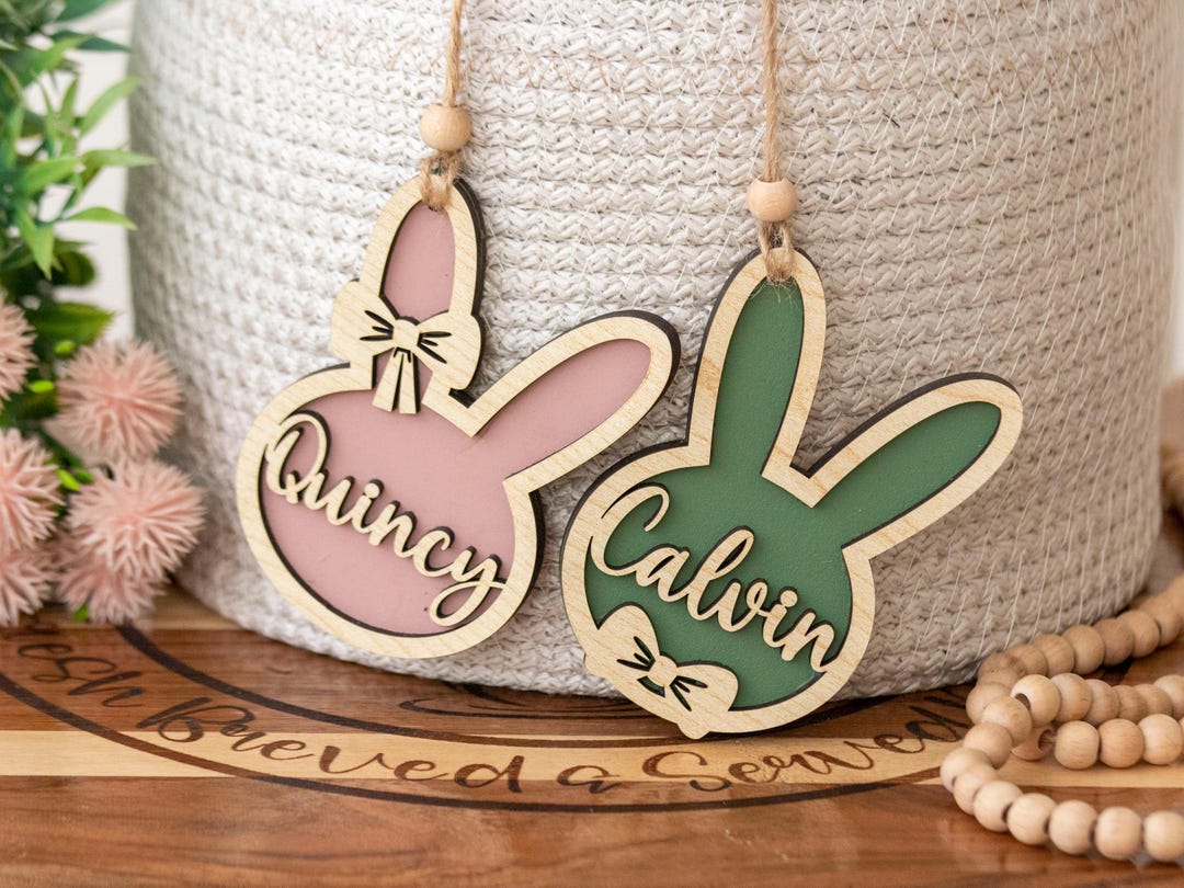 Easter Bunny Name Tags, Easter Wooden Gift Tag, Bunny Basket Tag ...