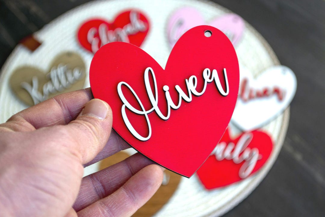 Valentine's Day Basket Tags | Wooden Heart Name Tags | Valentines Day ...