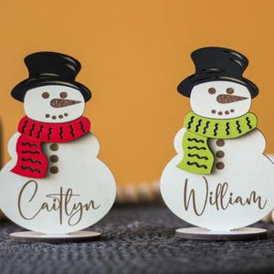 Personalized Wooden Snowman Place Card: Christmas Table Decoration - Etsy