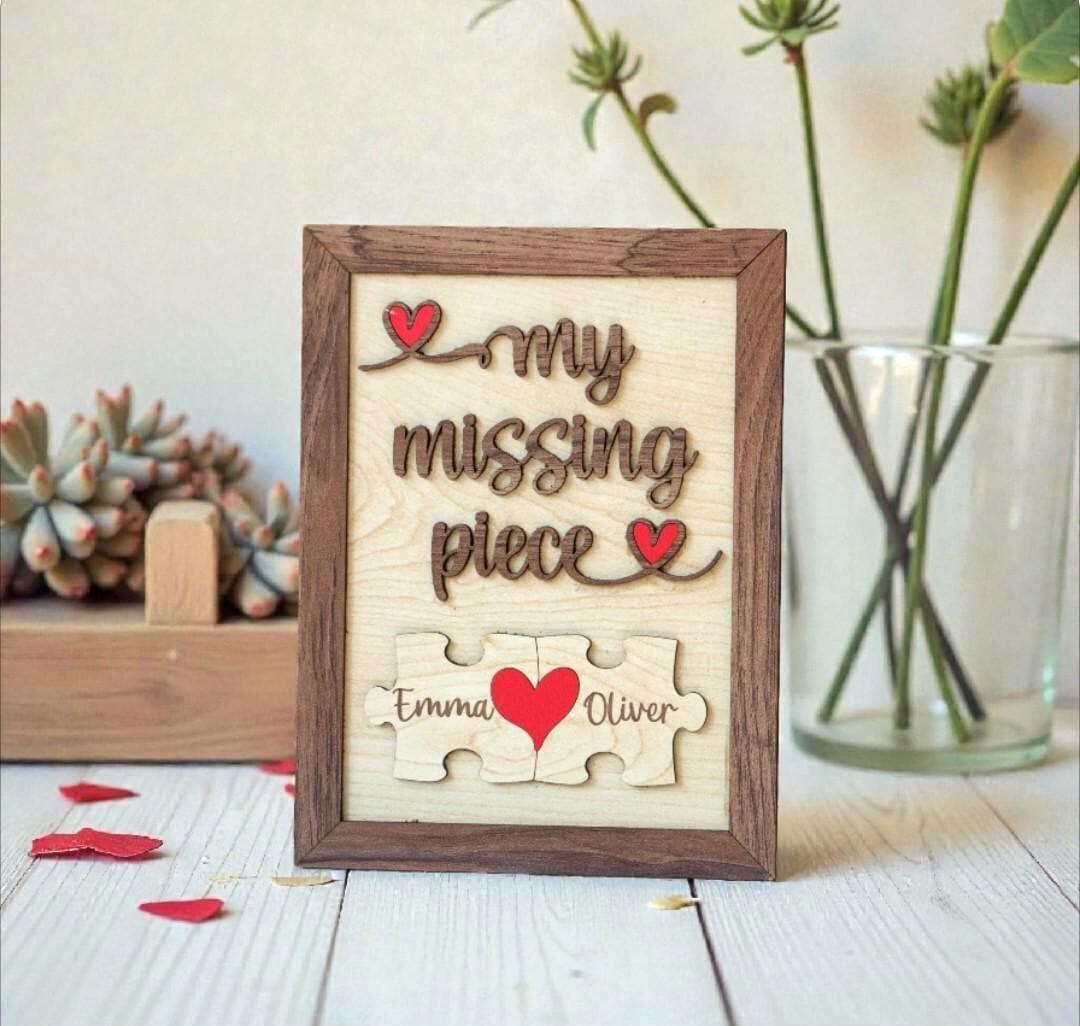 Missing Piece Puzzle Sign, Personalized Wooden Couples Anniversary Gift ...