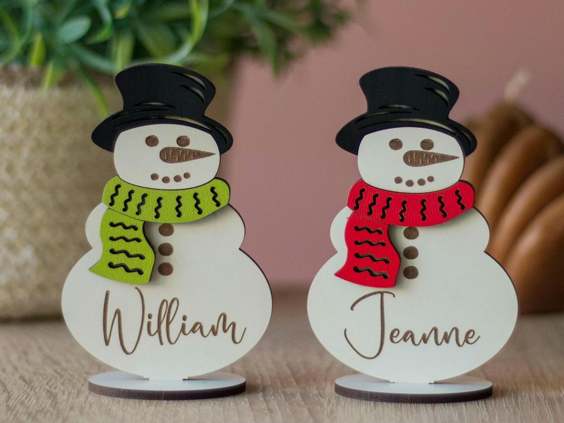 Personalized Wooden Snowman Place Card: Christmas Table Decoration - Etsy