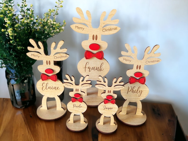 Personalized Standing Reindeer Place Cards : Maple Color Wood Christmas ...