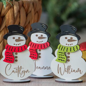 Personalized Wooden Snowman Place Card: Christmas Table Decoration - Etsy