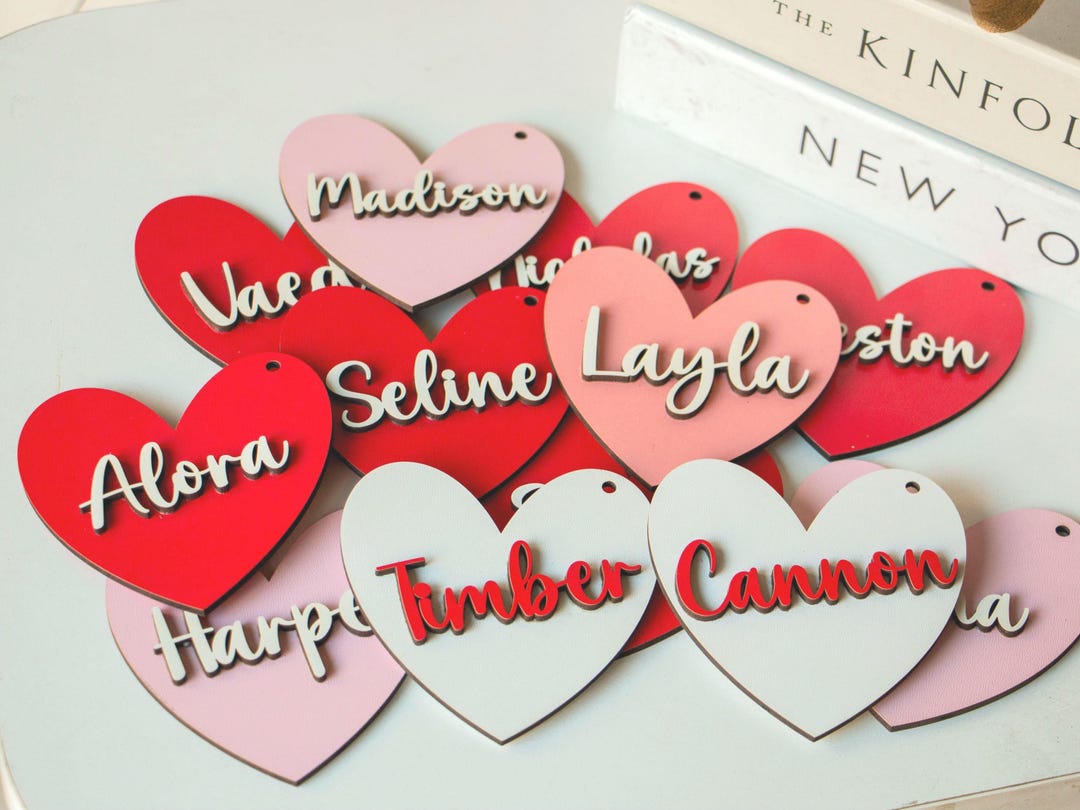 Personalized Valentine's Day Heart Name Tags: Wooden Gift Basket Labels ...