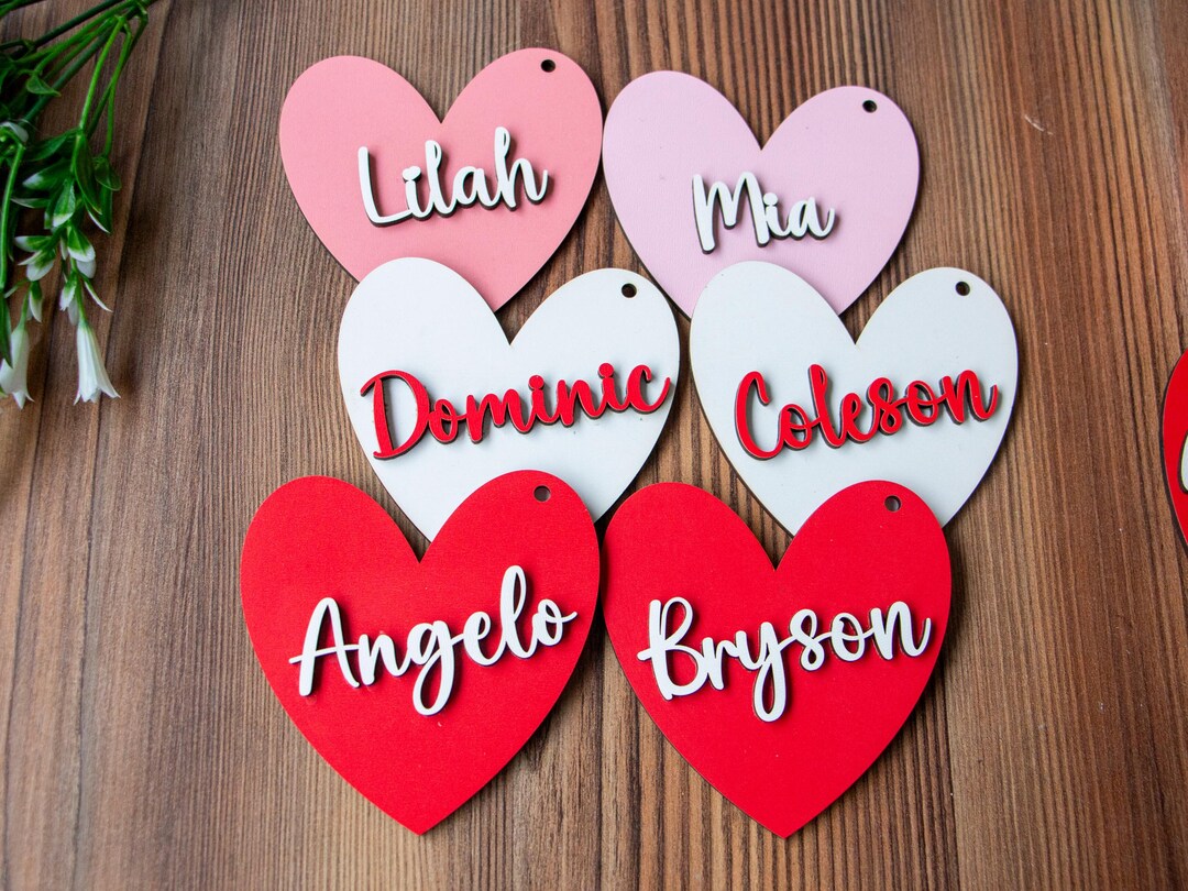Valentine's Day Name Tags, Wooden Heart Name Tags, Wooden Name Labels ...