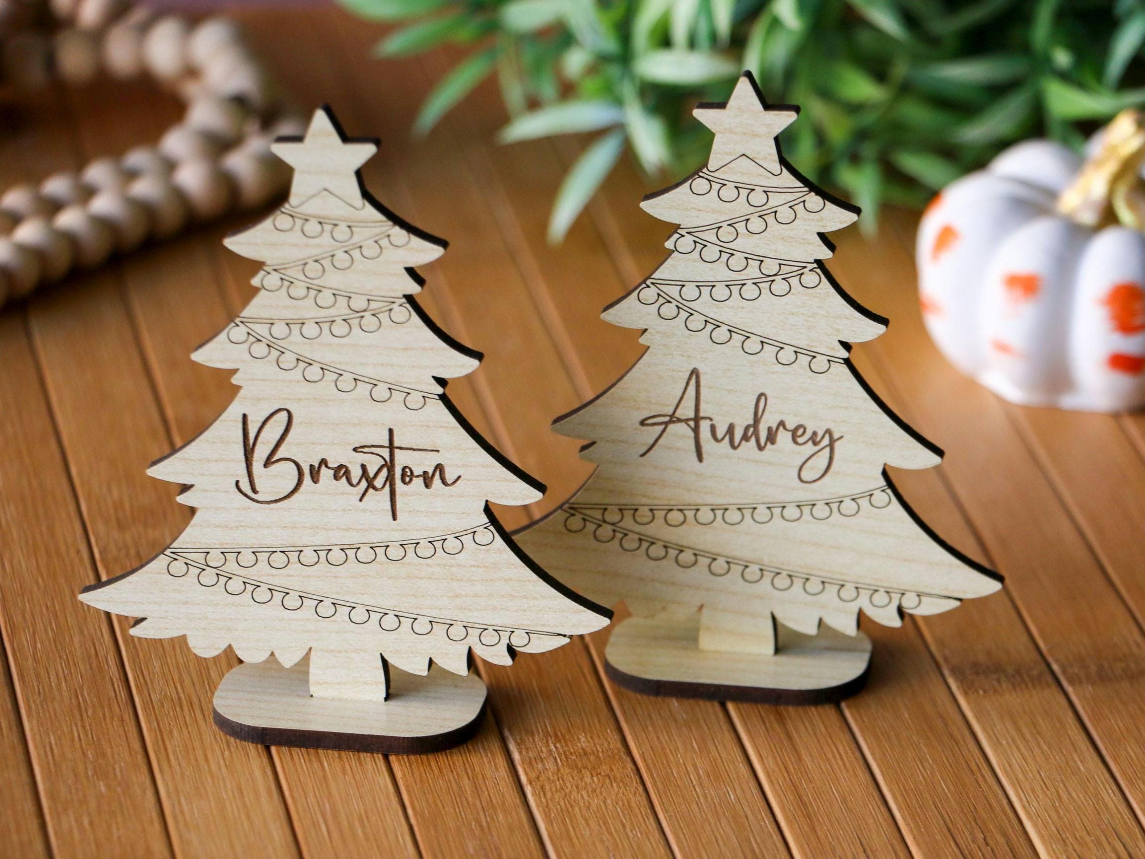 Personalized Christmas Tree Place Card: Engraved Acrylic/wood Name Tag ...