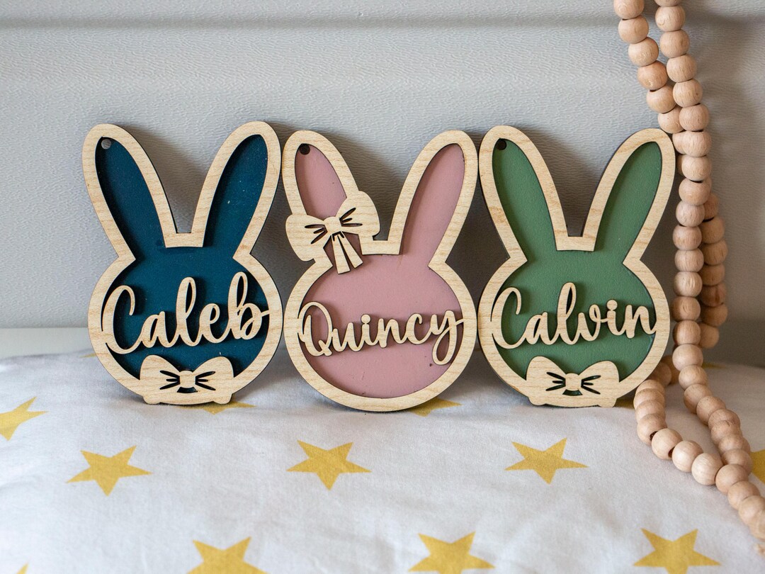 Personalized Easter Basket Tags, Easter Bunny Name Tag, Grandkids Name ...