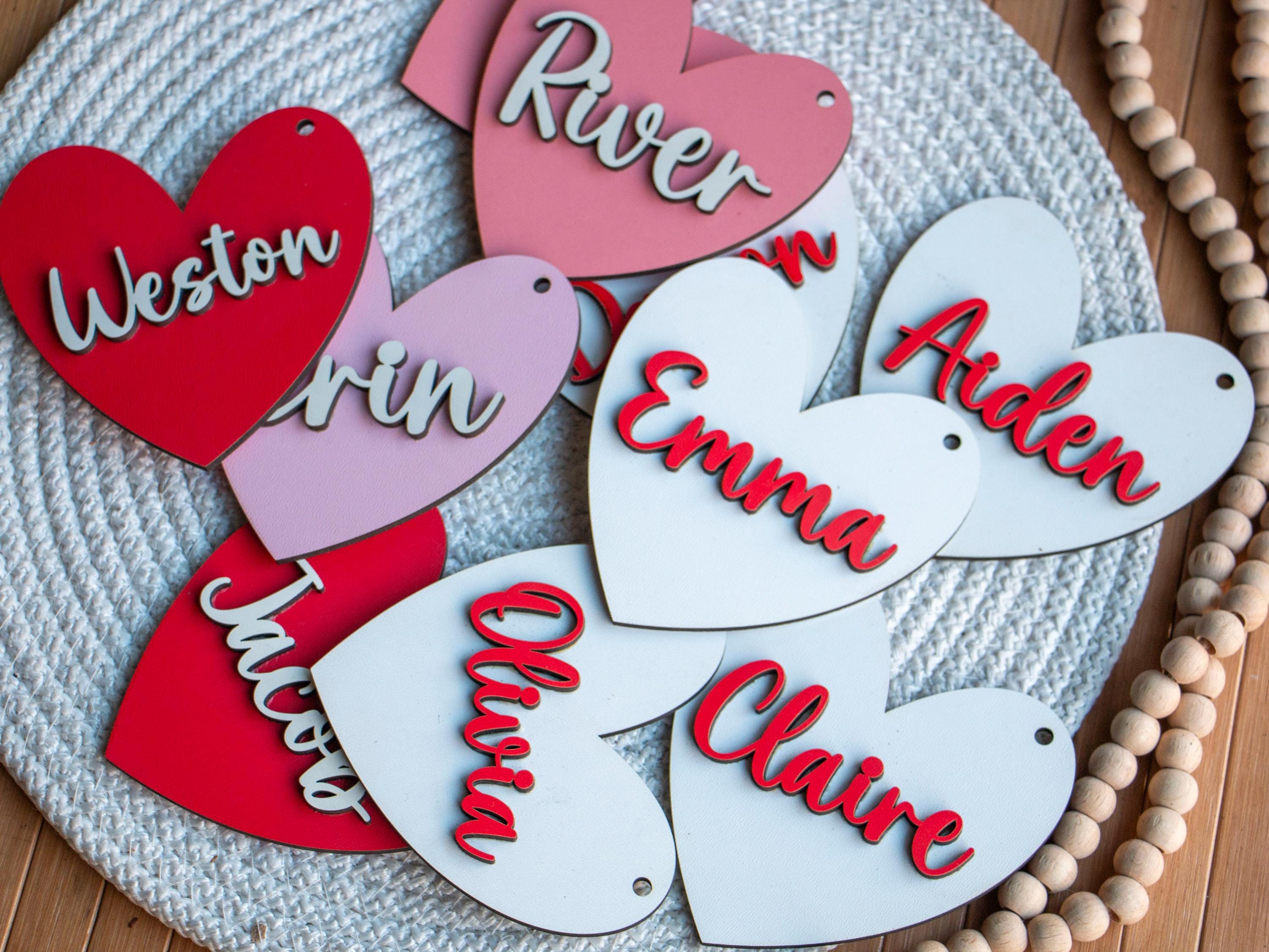 Personalized Valentine's Day Heart Name Tags: Wooden Gift Basket Labels ...