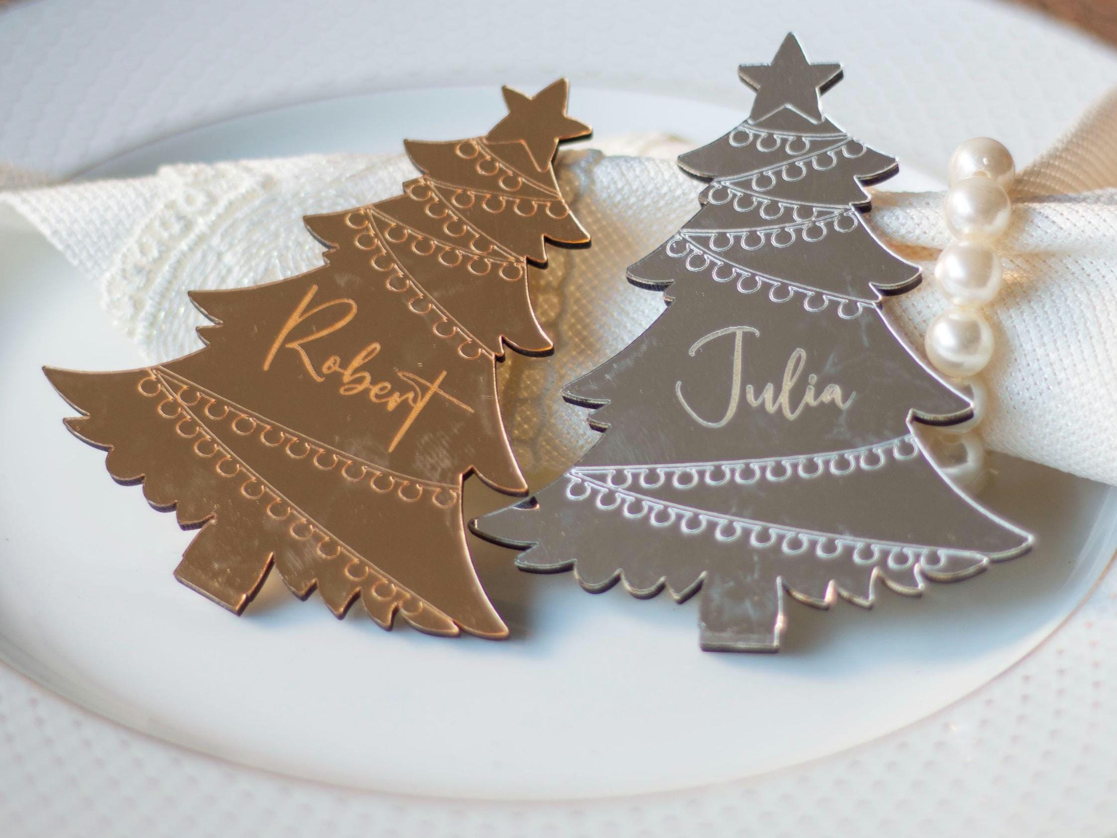 Personalized Christmas Tree Place Card: Engraved Acrylic/wood Name Tag ...