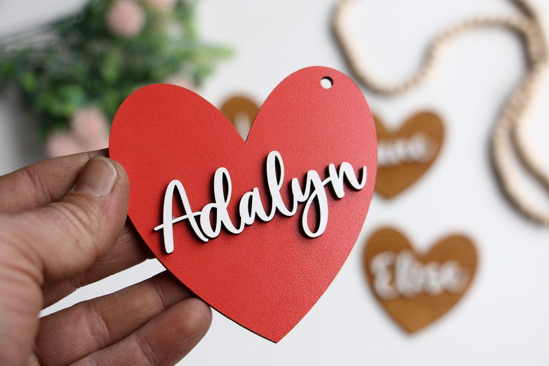 Wooden Heart Name Tags Valentine's Day Basket Tags Valentines Day Gift ...