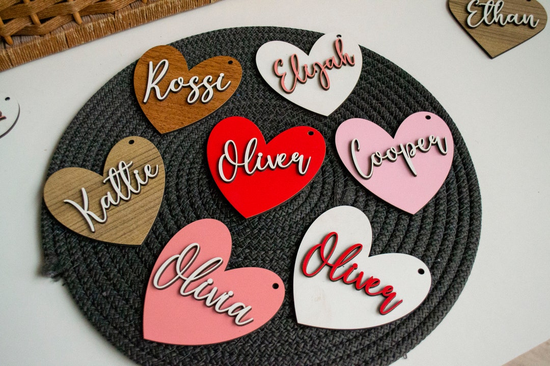 Personalized Valentine's Heart Name Tag: Wooden Gift Basket Label - Etsy