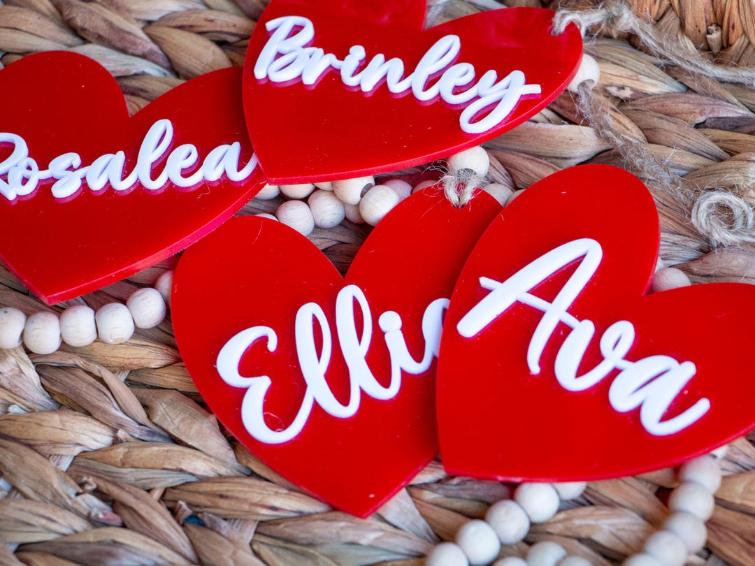 Acrylic Heart Basket Tags | Valentines Day Heart Name Tags | Valentine ...