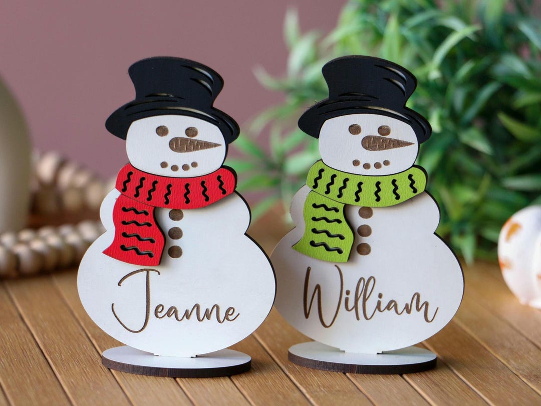 Wooden Snowman Placecards for Christmas Table | Free Standing Wedding ...