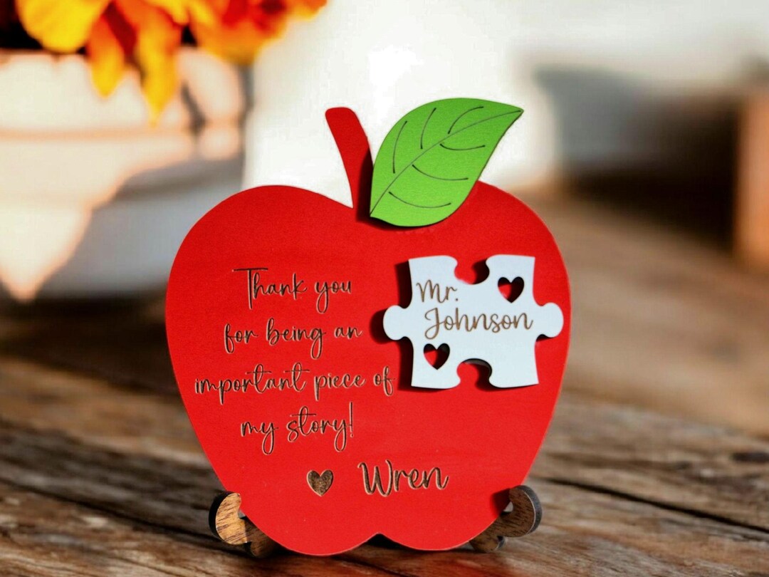 Custom Apple Name Sign, Teachers Appreciation Gifts, Puzzle Piece Apple ...