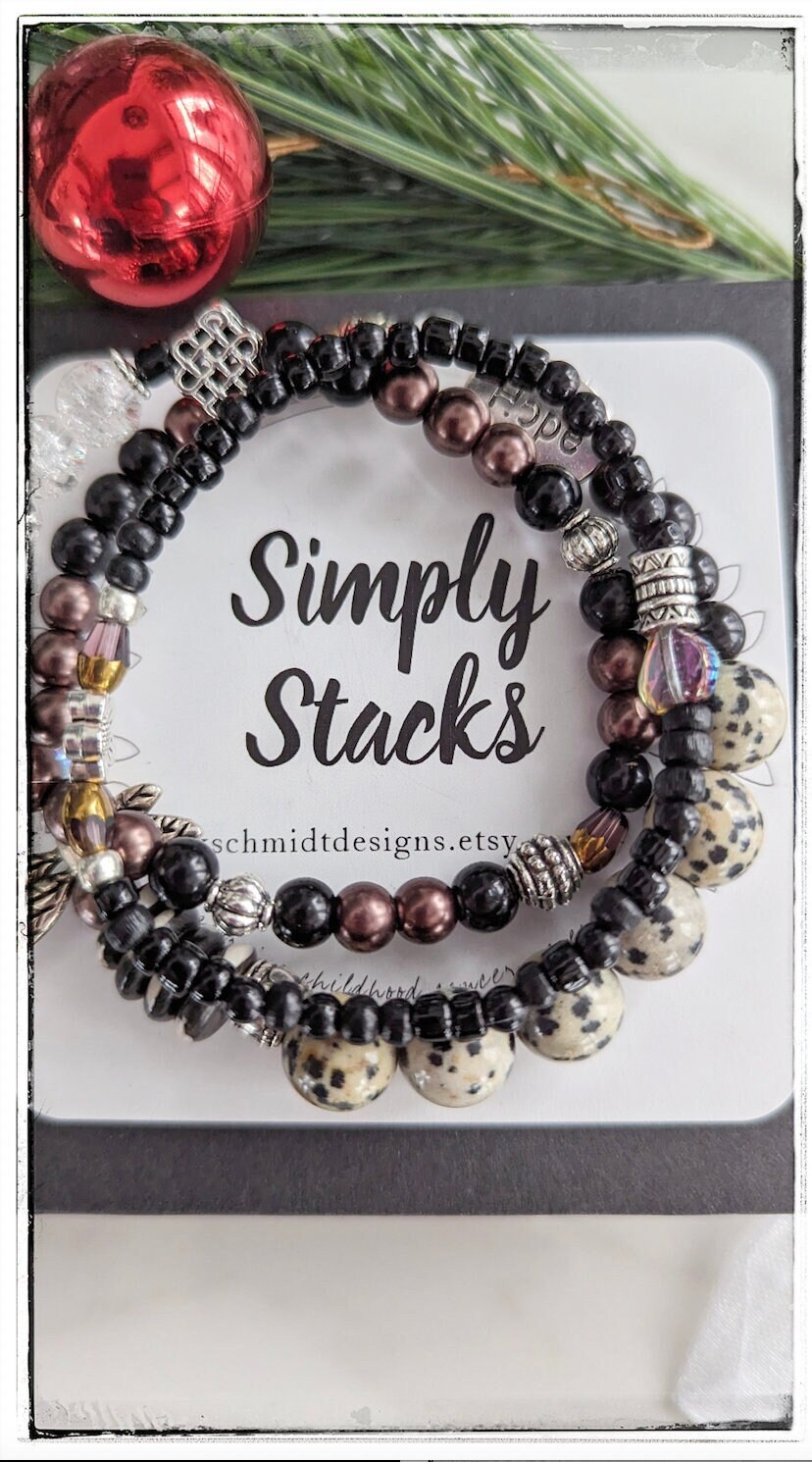 Trio Beaded Bracelet Stack in Black and Brown Tones With - Etsy
