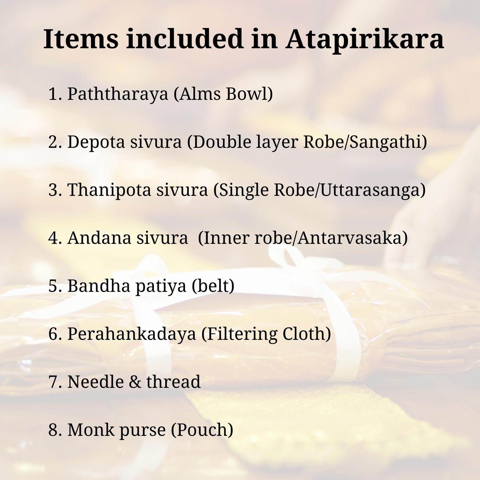 Ata Pirikara Buddhist Monk Gift, Eight Requisites Monk Offering Set ...