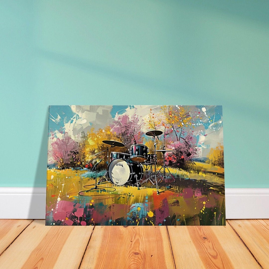 Abstract Drum Set in Spring Landscape, Wall Art Print, Landscape Canvas ...