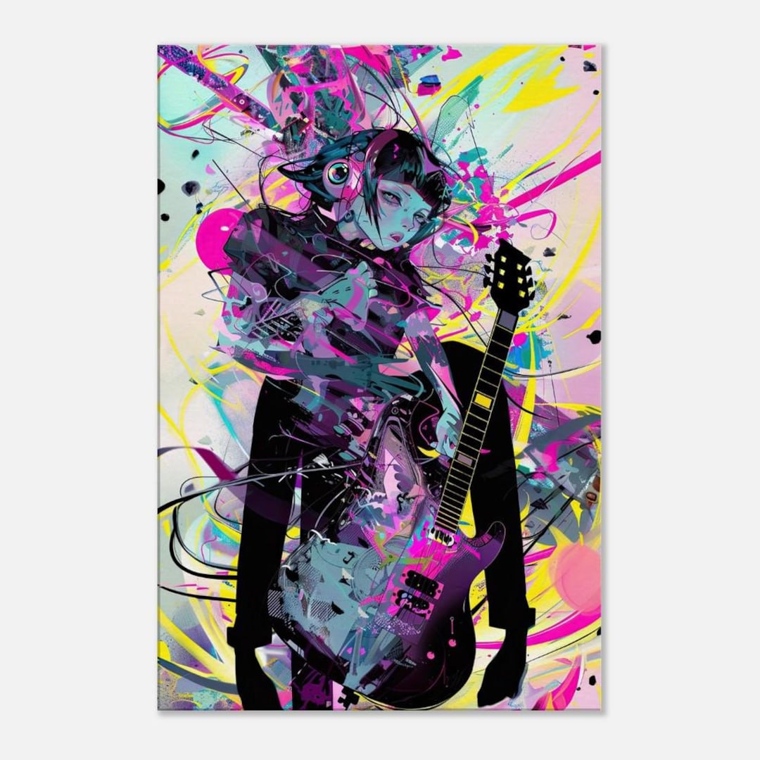 Punk Rock Girl Canvas Art Print, Abstract Punk Rock Art, Music Art ...