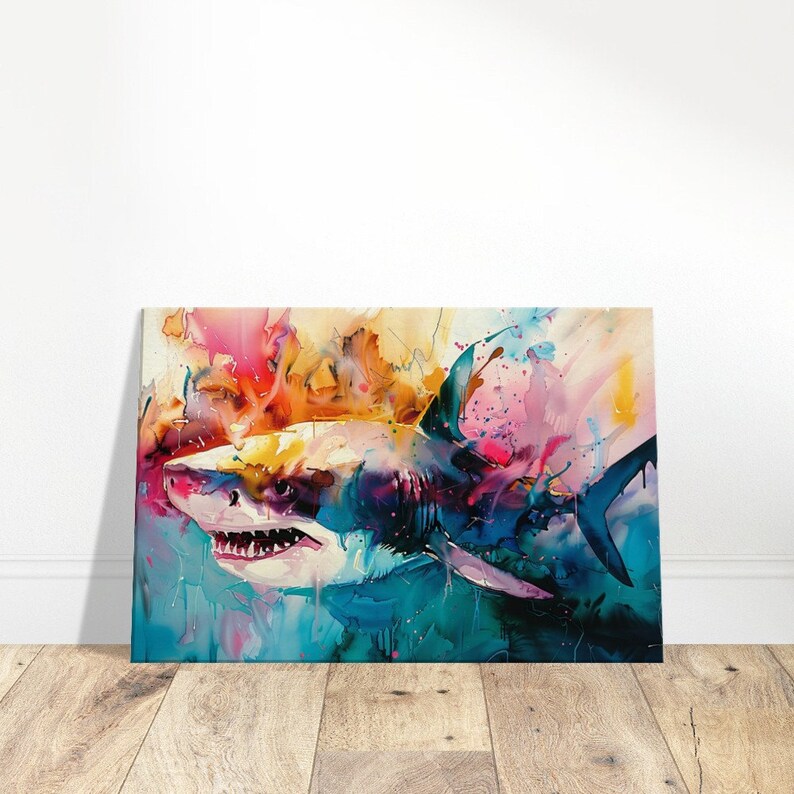 Shark Canvas Art Print: Colorful Ocean Predator Wall Decor - Etsy