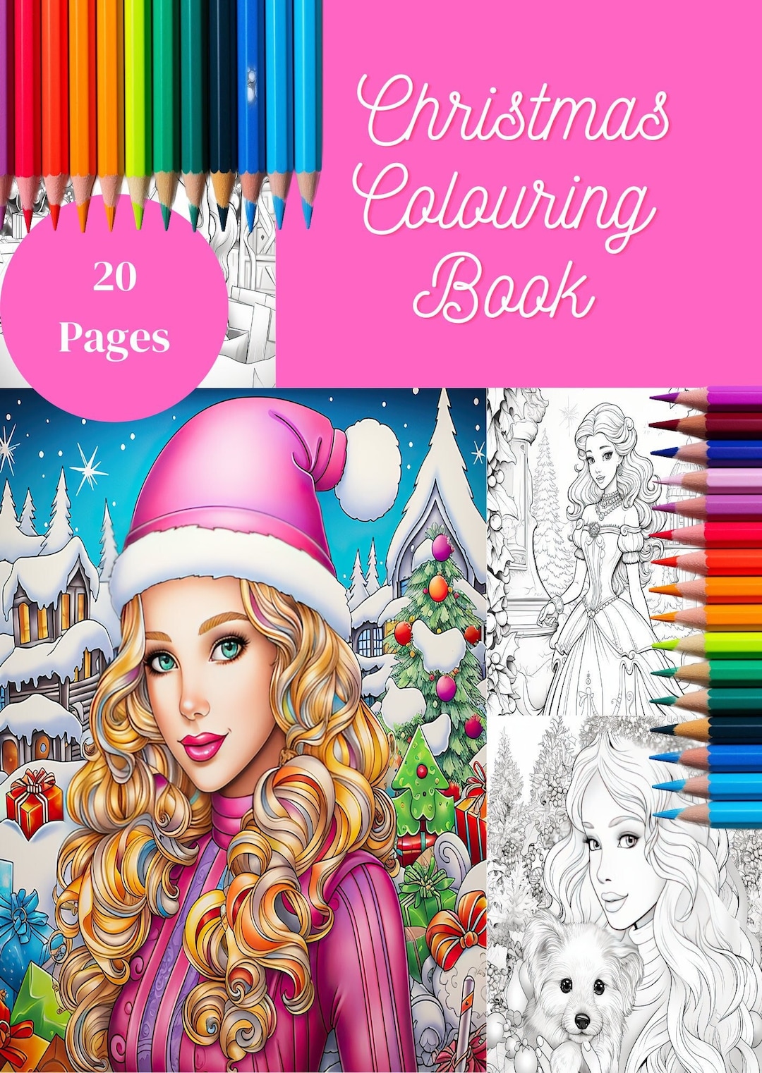 Girly Christmas Colouring Pages book Children Christmas Etsy girly-christmas-colouring-pages-book-children-christmas-etsy