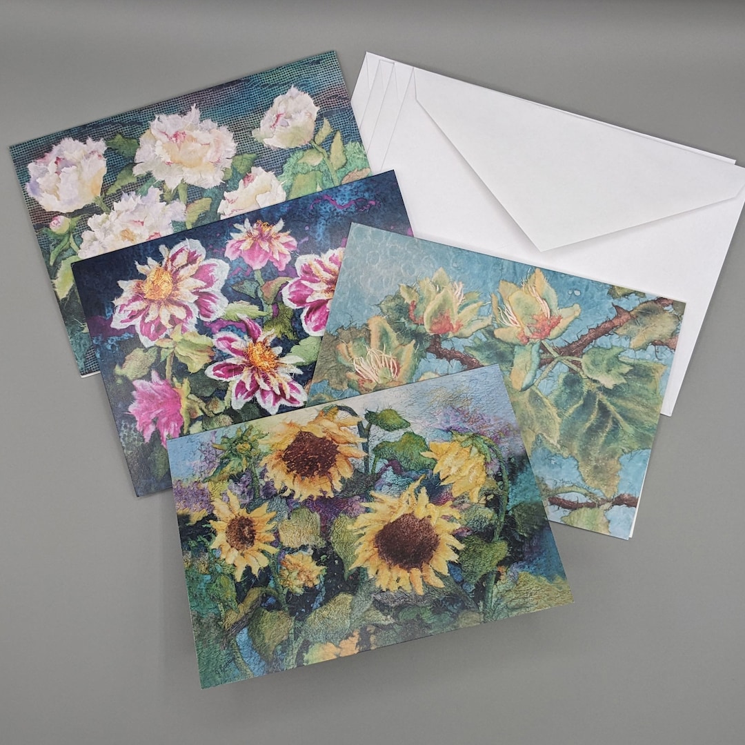 Watercolor Flower Note Cards: Set of 4 (7x5 Inch) - Etsy