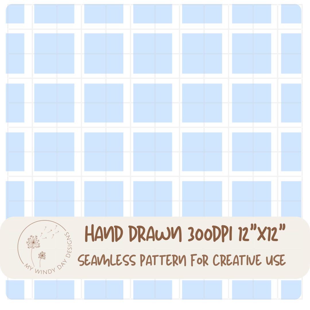 White and Blue Grid Seamless Pattern, Hand Drawn Preppy Geometric ...