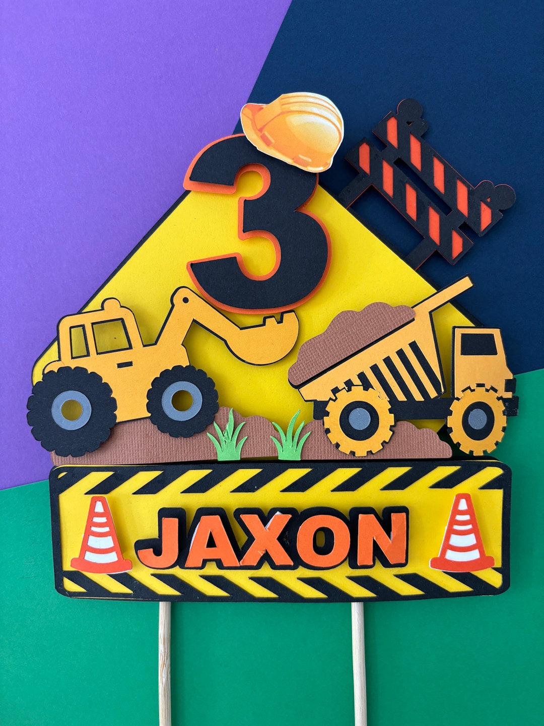 Personalised Construction Theme Cake Topper - Etsy