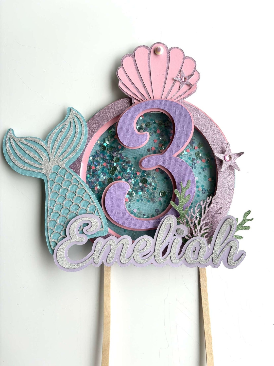 3d Mermaid Glitter Shaker Cake Topper - Etsy