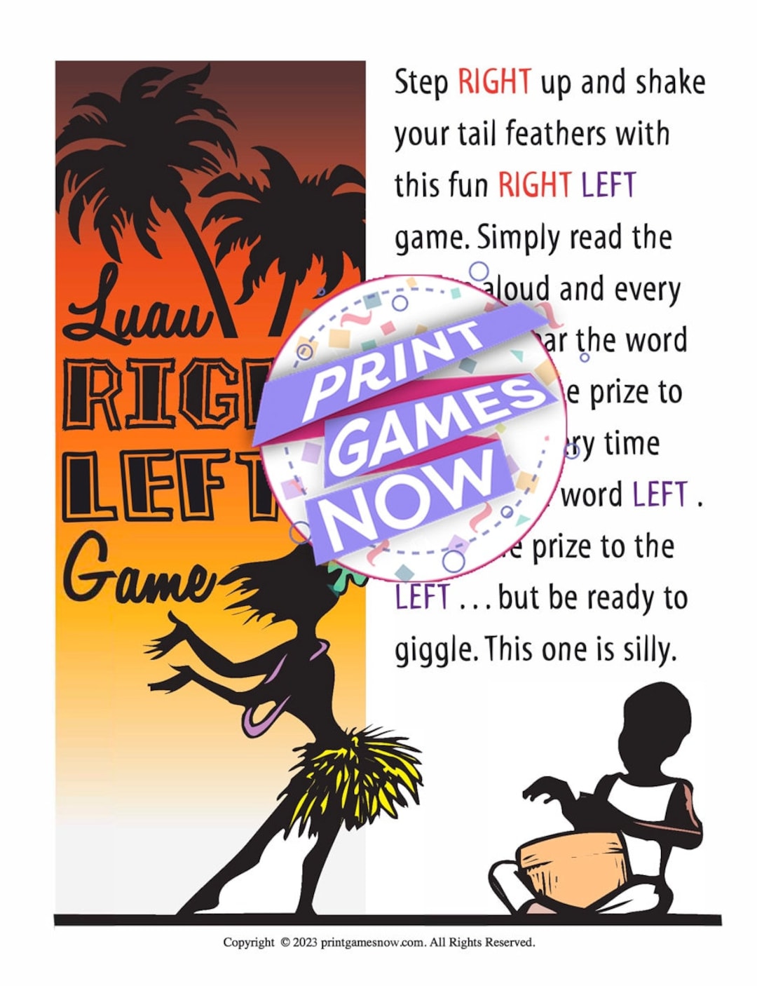 Hawaiian Luau Left-right Printable Fun Party Game - Etsy